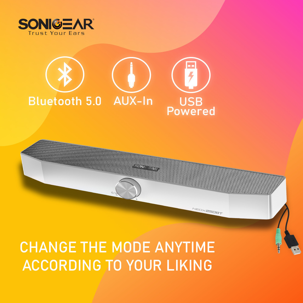 SONIC GEAR RGB BLUETOOTH SOUND BAR NEOX 250BT 20W WHITE - AstronGameClub