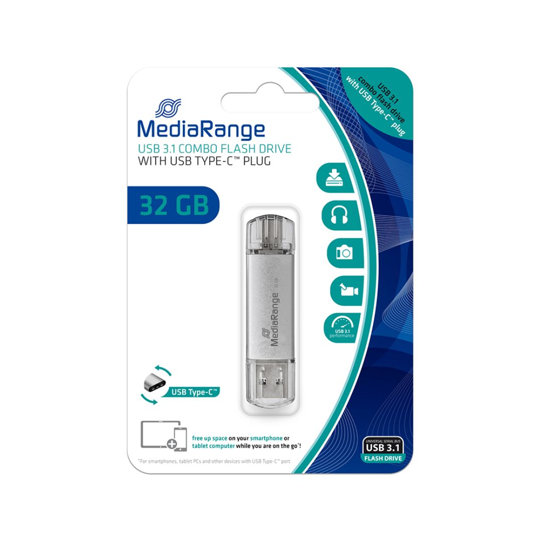 MediaRange USB 3.0 Combo Flash Drive with USB Type-C™ plug, 32GB (MR936 ...