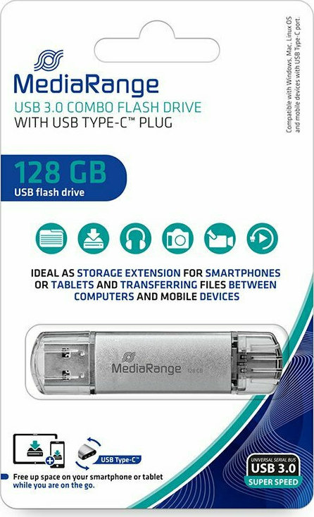 MediaRange USB 3.0 Combo Flash Drive with USB Type-C plug 128GB (MR938 ...